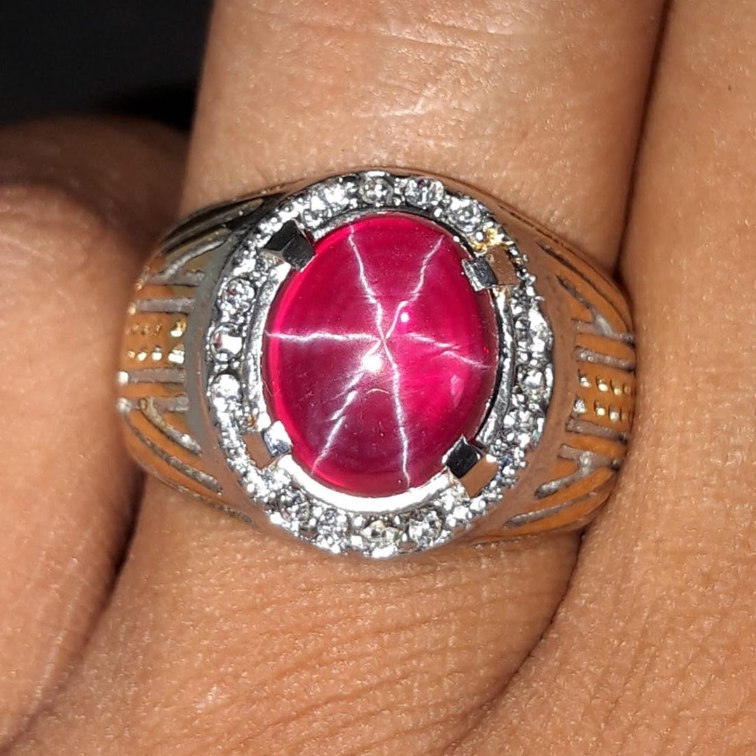 Red Star Sapphire Ring 925 Sterling Silver Sapphire Ring Wedding ...