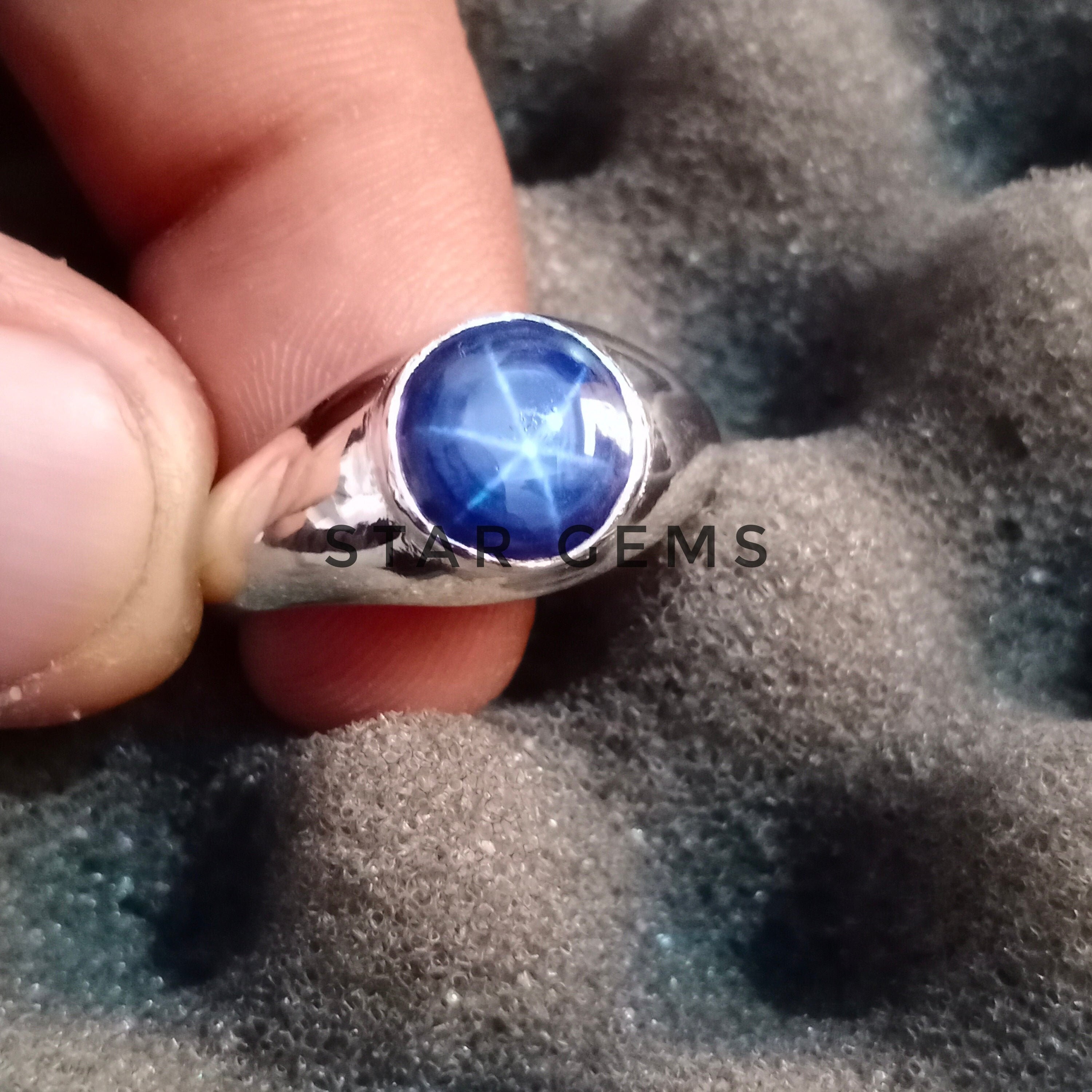 Blue Star Sapphire Ring Men's Ring Round Cut Gemstone | Etsy