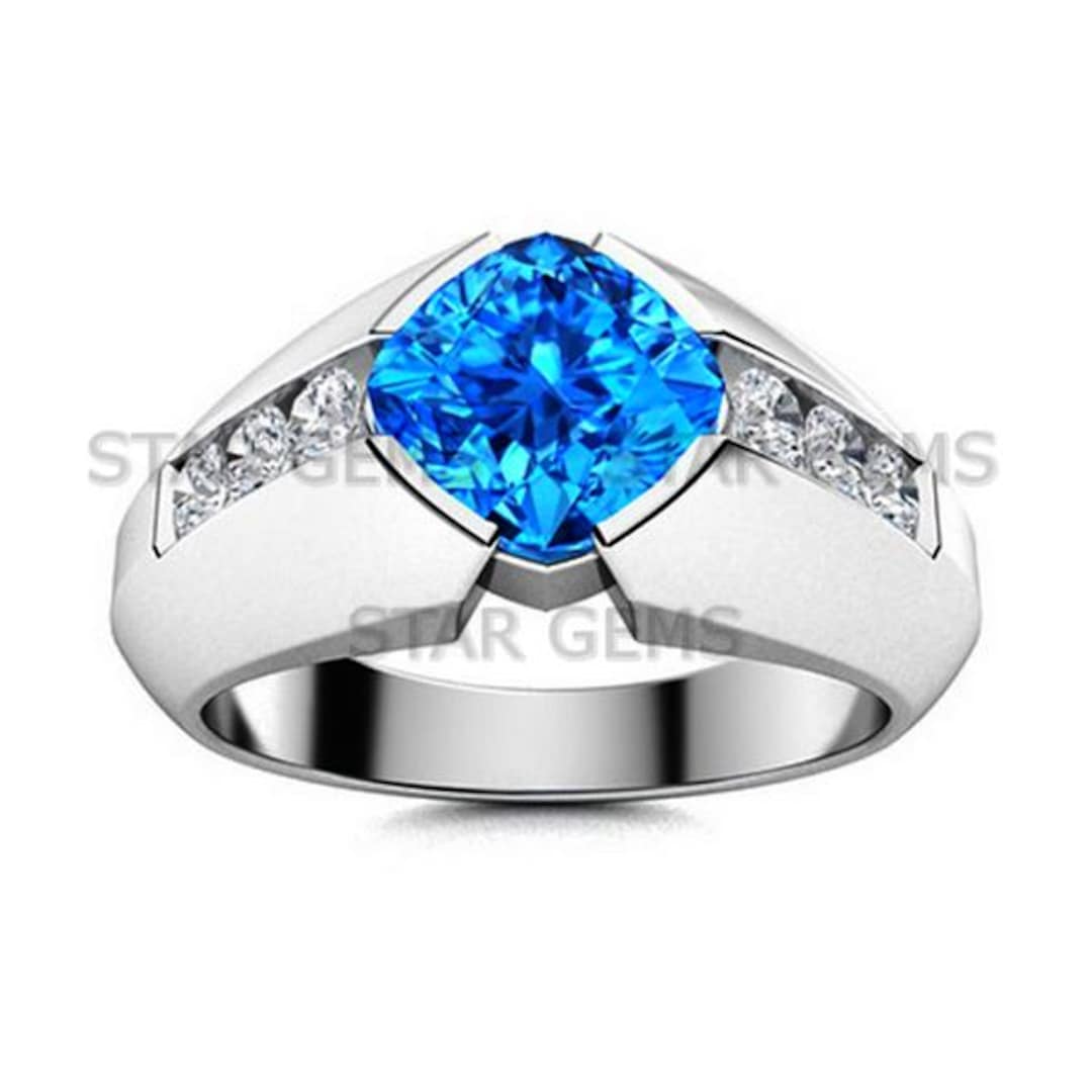 Blue Topaz Men's Ring, 925 Sterling Silver Wedding Ring, Birthday Gift ...