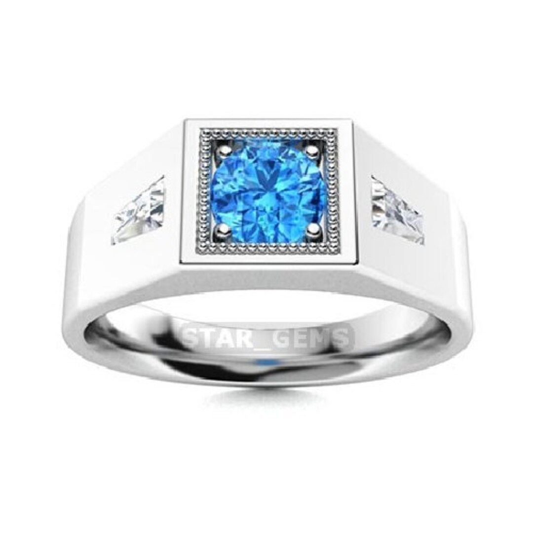 Swiss Blue Topaz Mens Ring Solid 925 Sterling Silver Ring Wedding ...