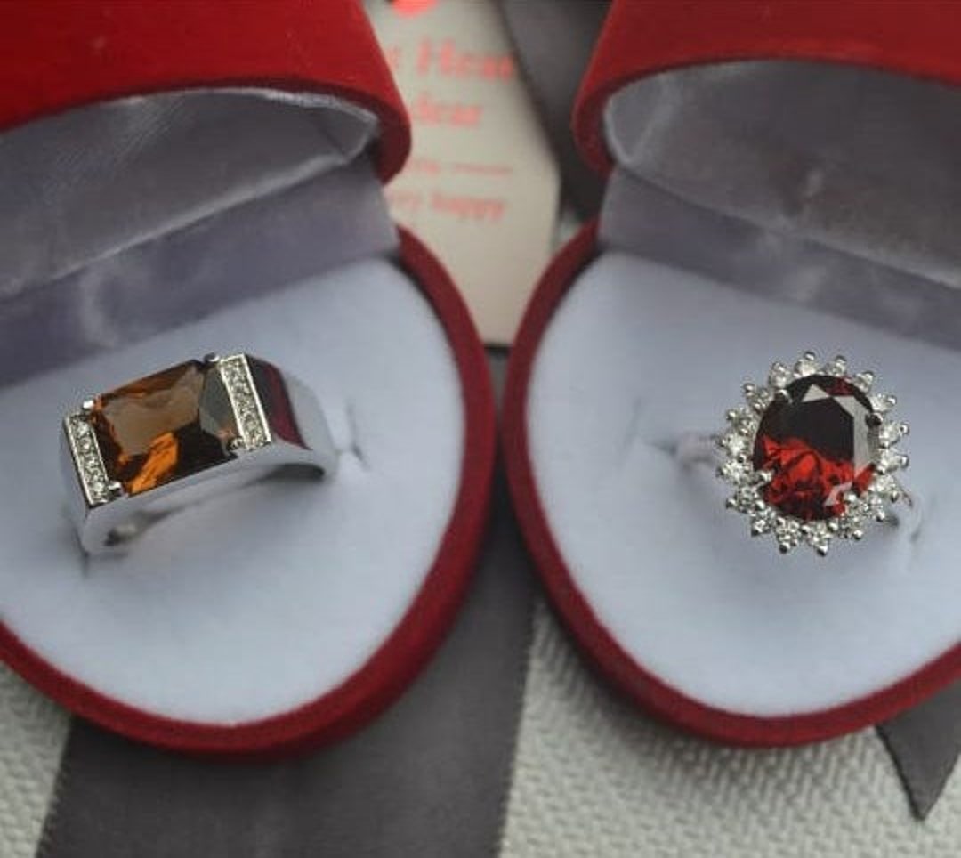 Natürlicher Granat Ring 925 Sterling Silber Ring Paar Verlobungsring ...
