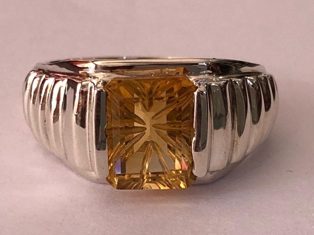 Real Citrine Ring for Men Engraving Ring, AAA Quality Citrine Gemstone ...