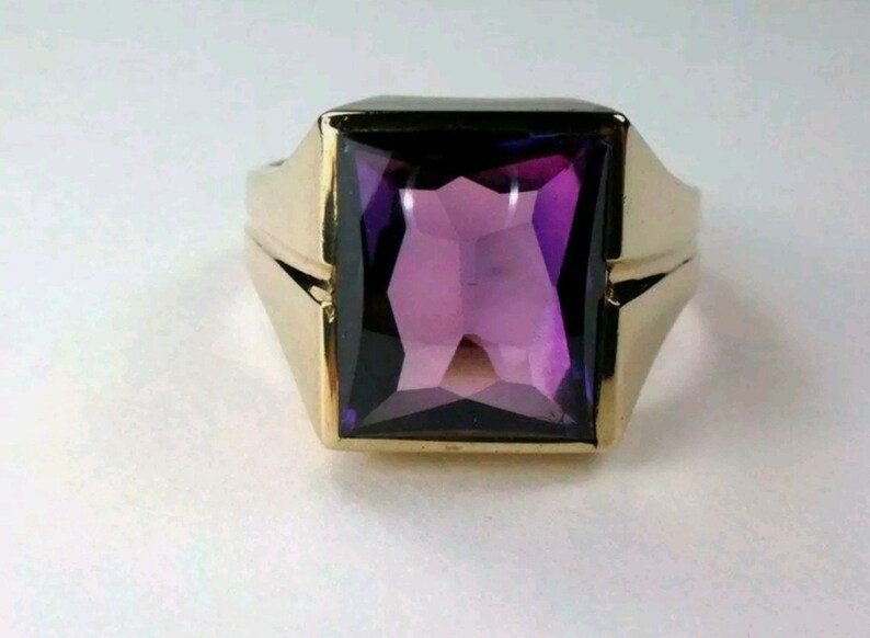 Natural Amethyst Rectangle Ring for Men's 14k Gold - Etsy