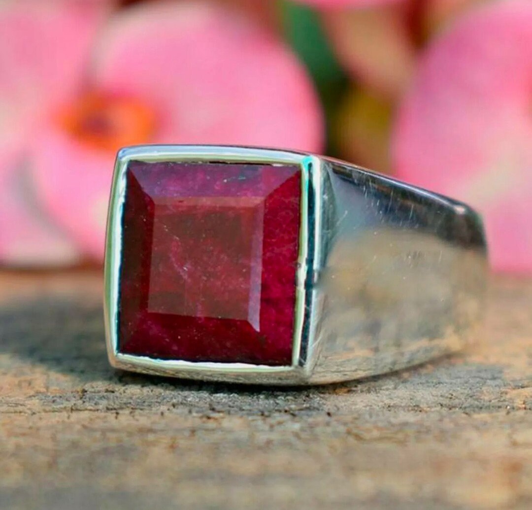 Natural Ruby Men's Ring, 925 Sterling Silver Ring, Wedding Engagement ...