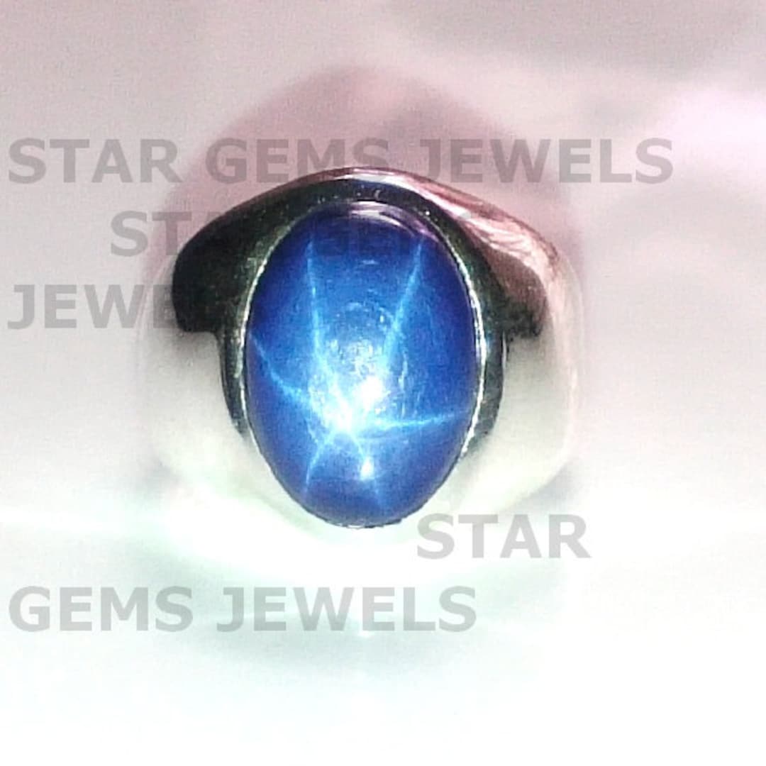 Blue Linde Star Sapphire Ring, Men's Ring, 925 Sterling Silver Ring ...