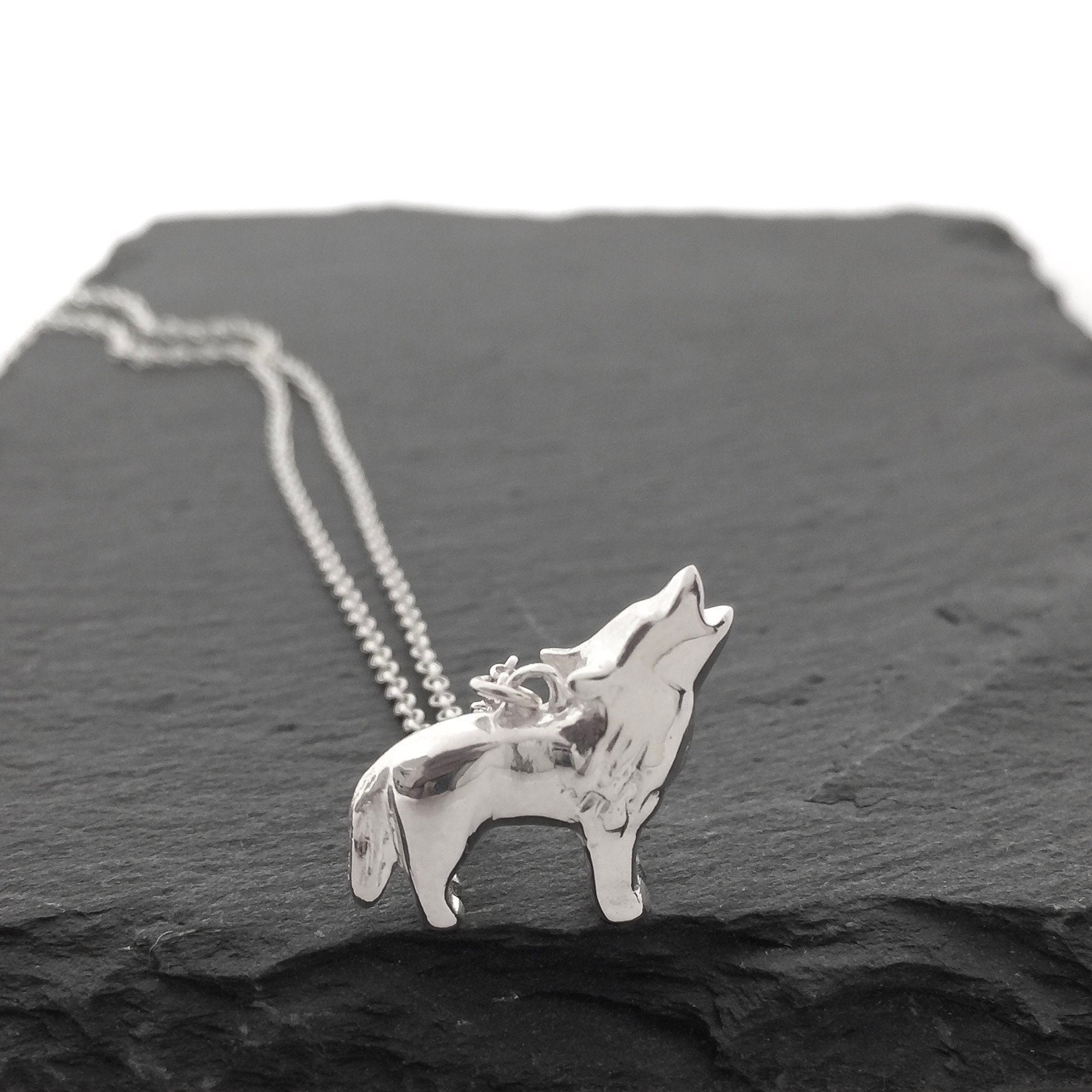 Wolf Totem Spirit Animal Necklace Silver Wolf Pendant Gray - Etsy