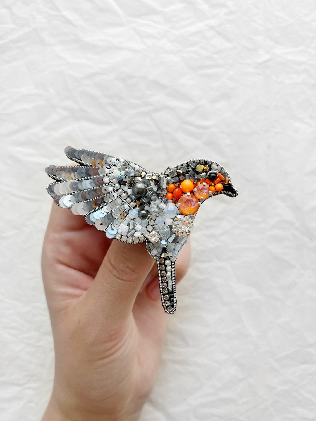 Beaded Robin Brooch for Women / Handmade Bird Gift for Bird Lover ...