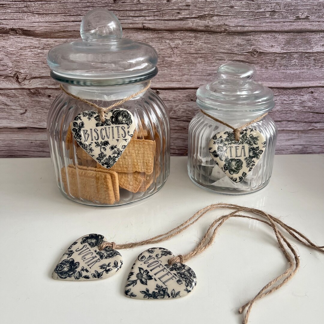 Ceramic Labels, Set of 4 Ceramic Tags for Tea, Coffee, Sugar & Biscuits ...