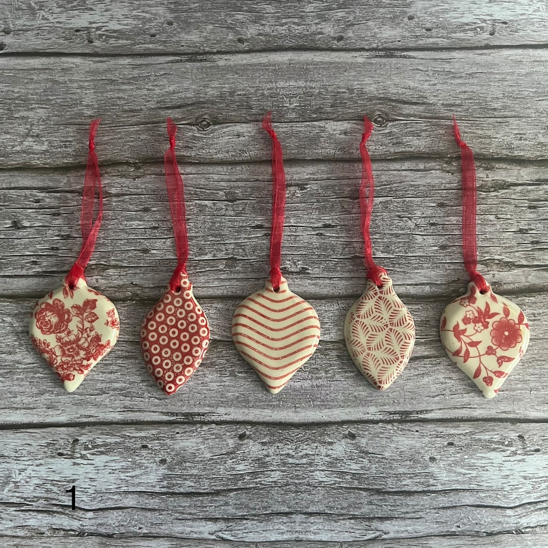 Ceramic Bauble Shapes Set of 5 Christmas Decorationshanging - Etsy