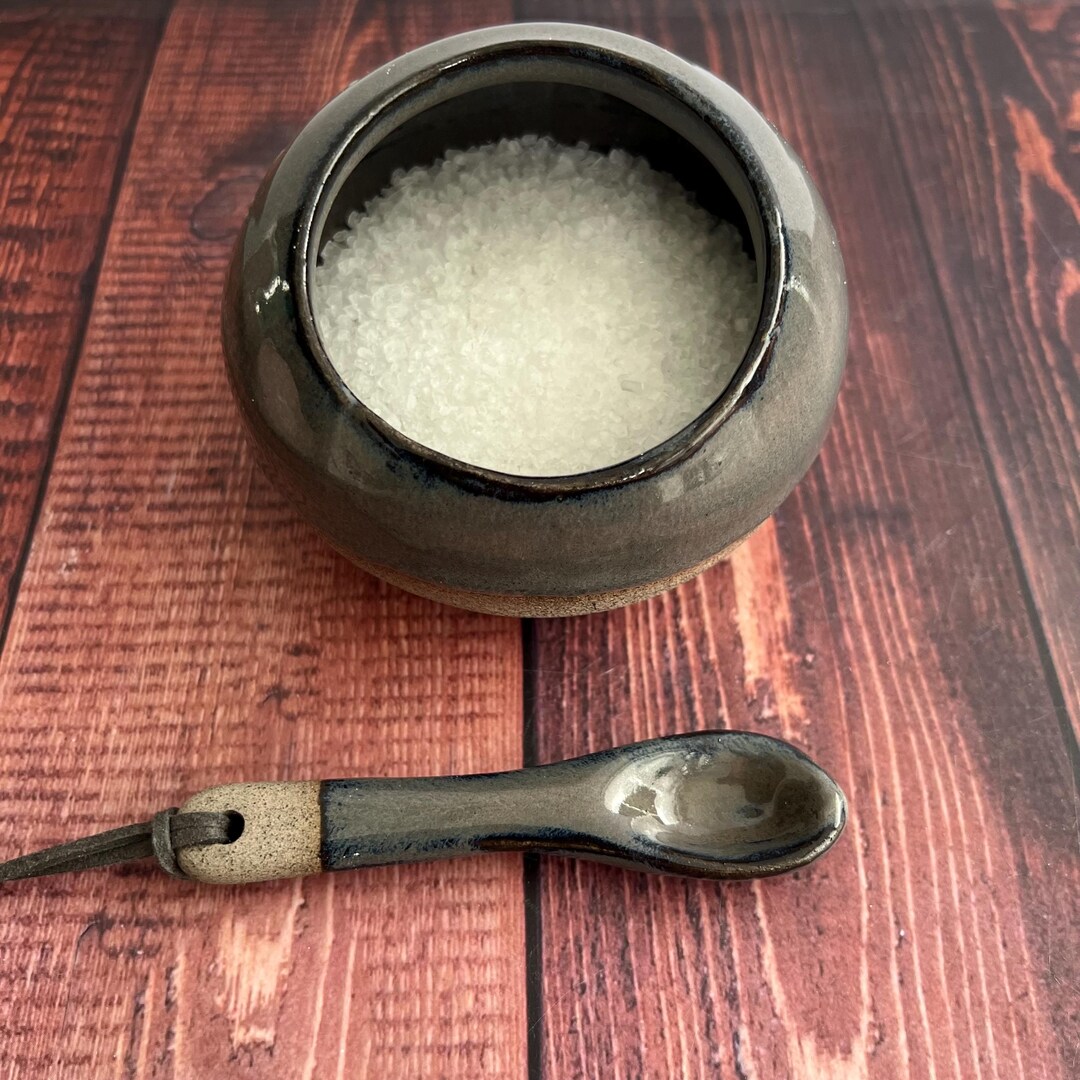 Ceramic Salt Pot With Matching Ceramic Spoon, Salt Pig, Kitchen ...