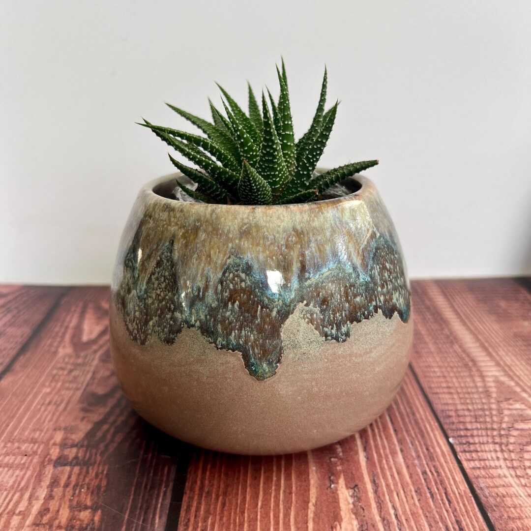 Ceramic Planter With Layered Glazing, Ceramic Gift, Small Wheel Thrown ...