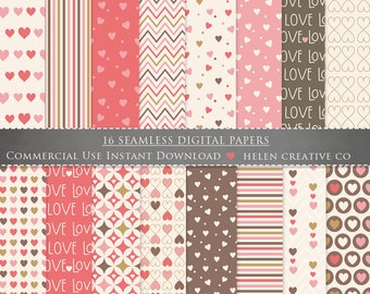 Heart Digital Papers | Etsy