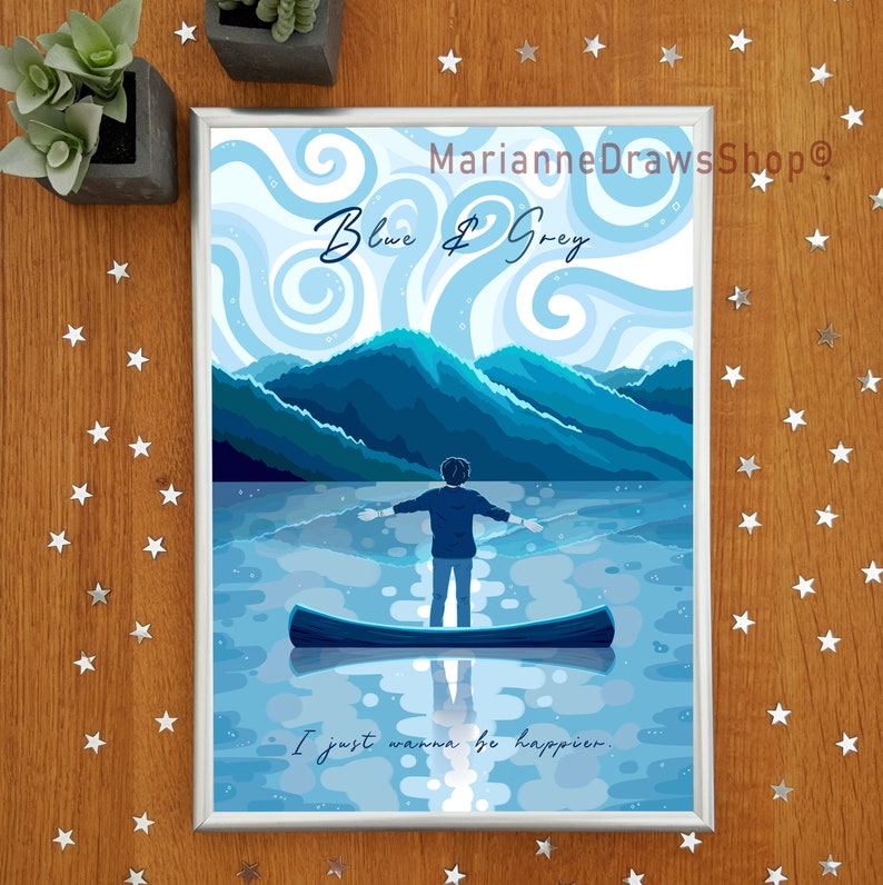 BTS Blue & Grey Poster // BTS BE Album // A4 Poster Print // | Etsy