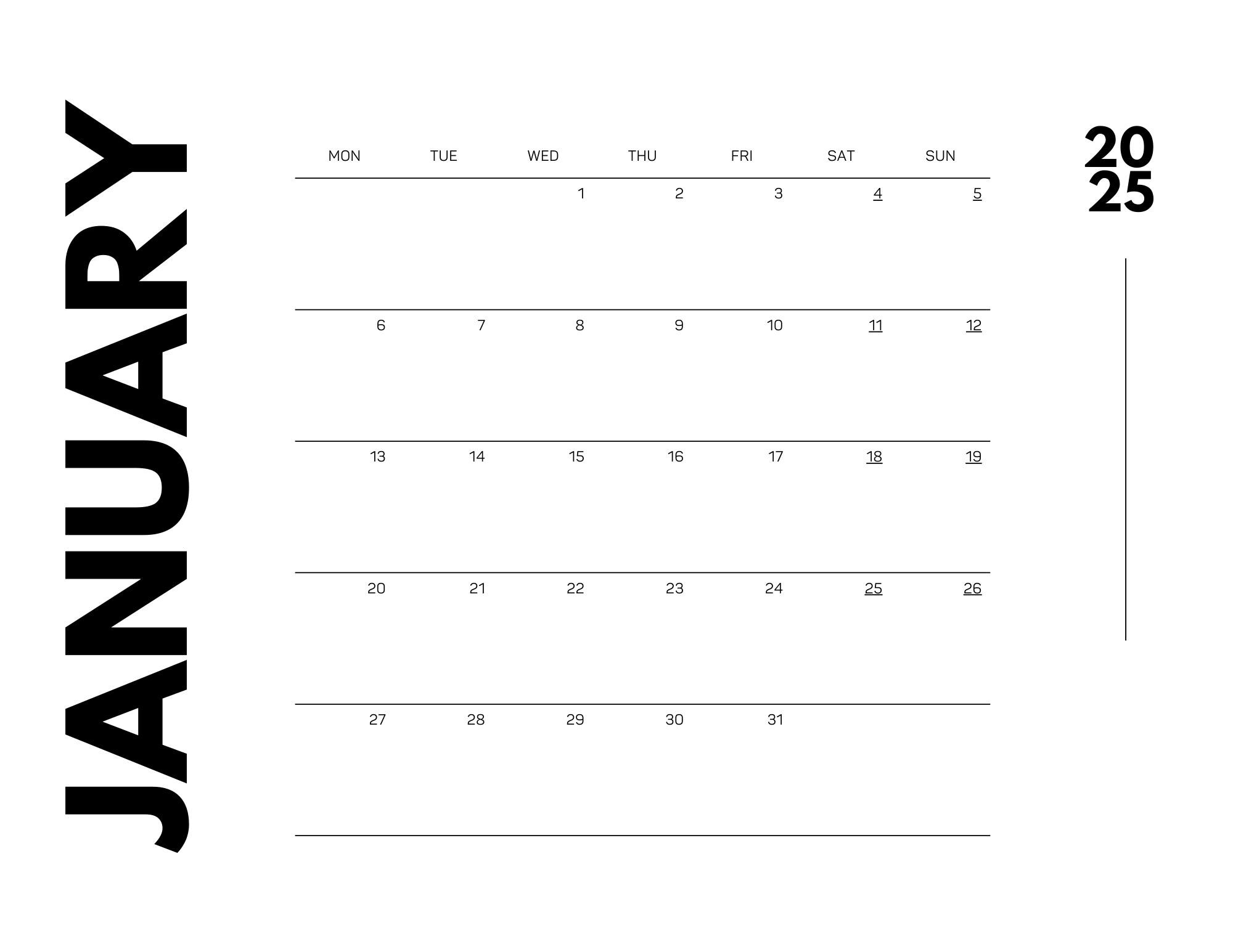 2025 DIGITAL CALENDAR - Minimalist, Simple, Easy to Use, Hyperlinked - Etsy