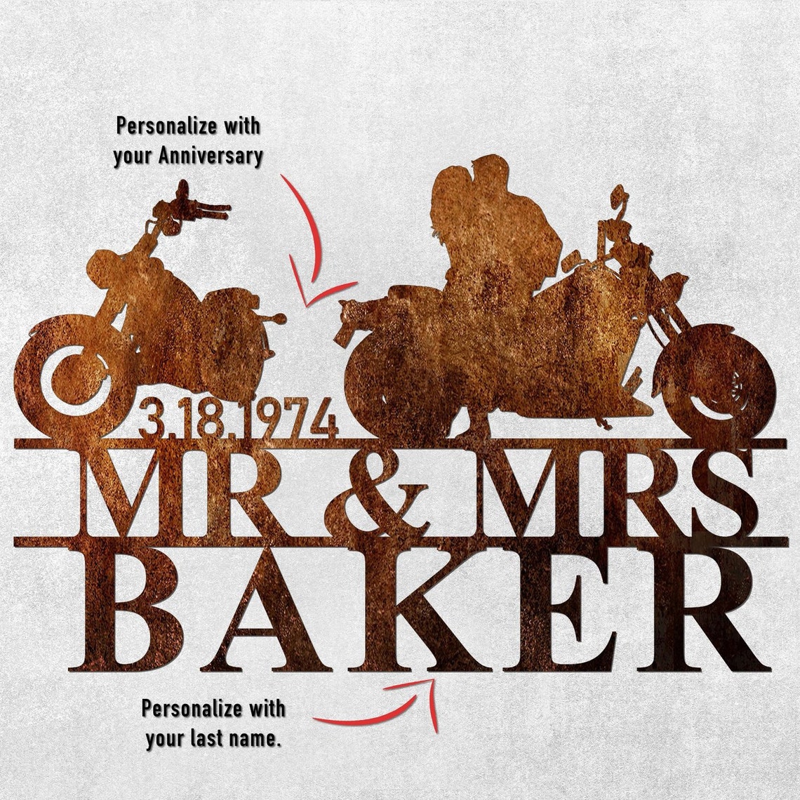 PERSONALIZED Anniversary Gift Metal Wall Art - Motorcycle Sign Married ...