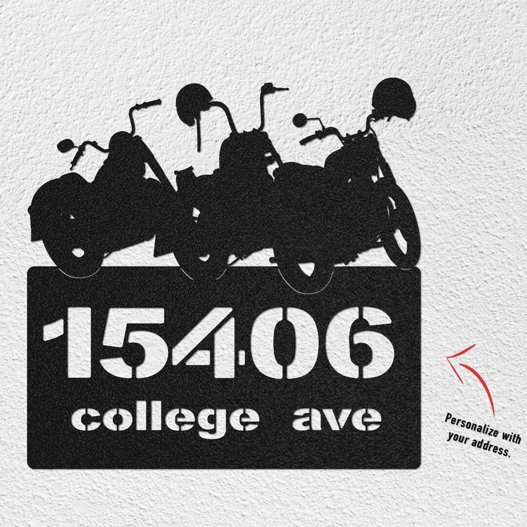 Metal House Number for Bikers - PERSONALIZED Metal Street Sign / House ...