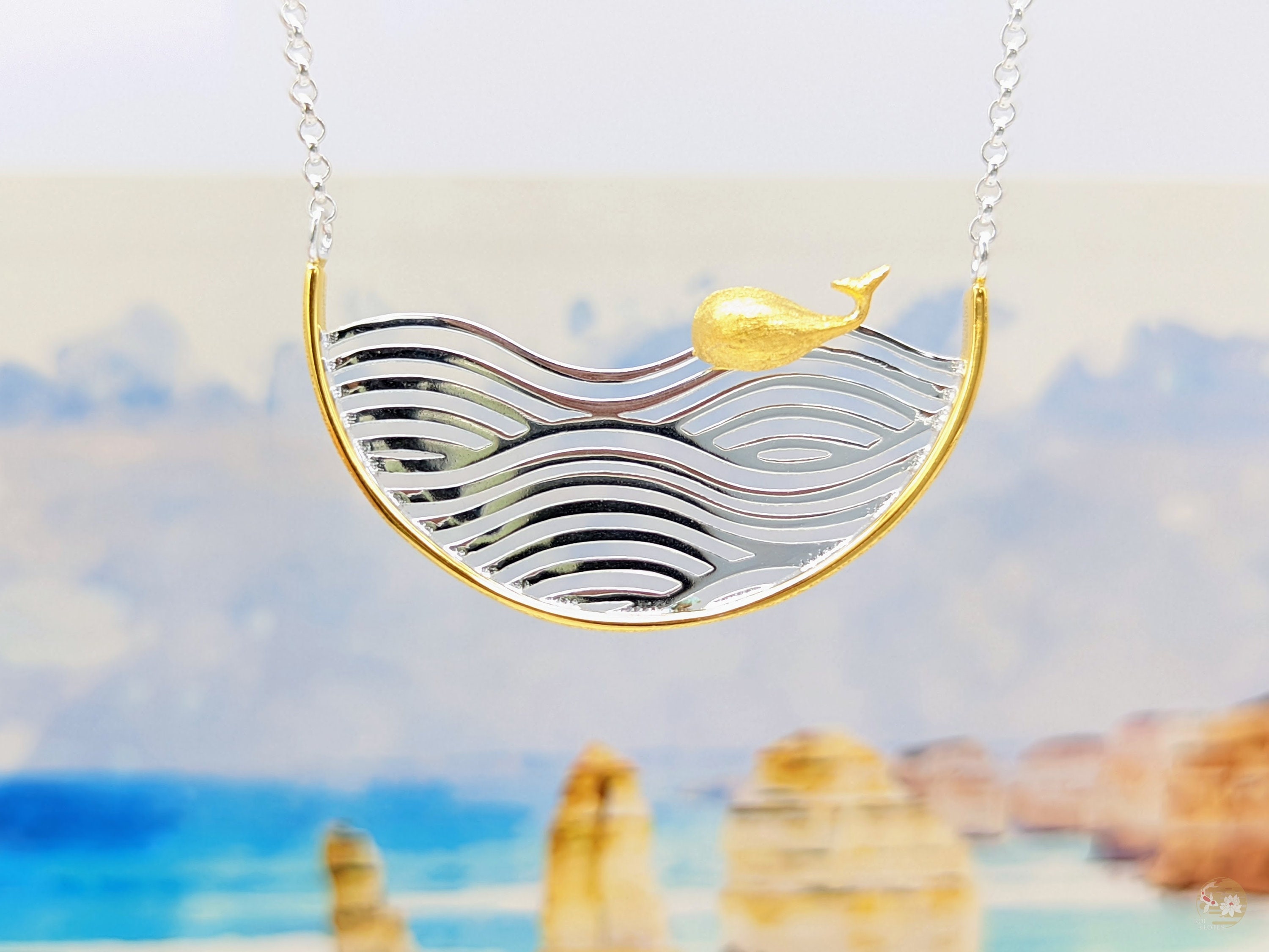 Ocean Wave Orca Gold Plated Necklaceunique Colorful | Etsy Australia