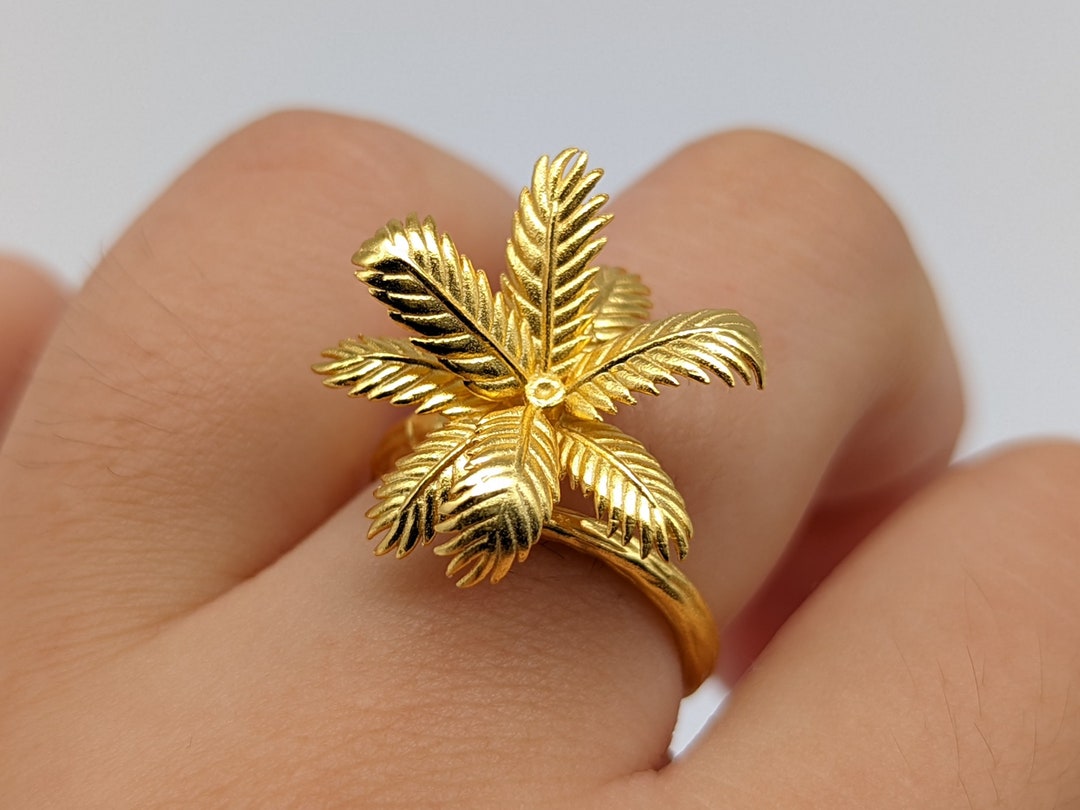 Minimalist Gold Plated Palm Tree Ring,nature Beach Plant Jewelry ...