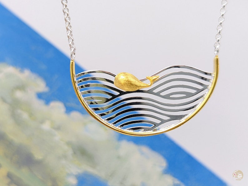 Ocean Wave Orca Gold Plated Necklace,unique Colorful Whale,minimalist ...