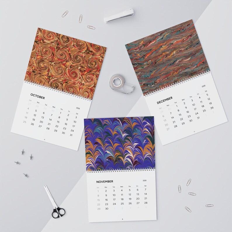 Marbled Patterns 2026 Monthly Wall Calendar, New Year Art Gift, Wall ...