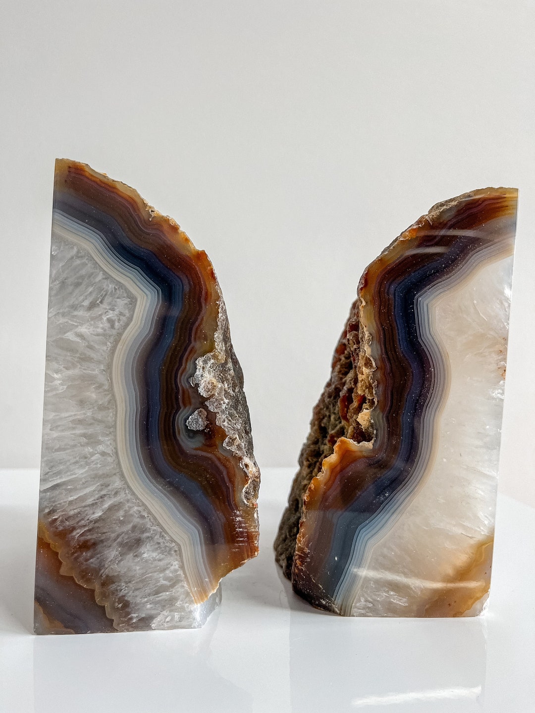 Geode Bookend, Agate Geode, Natural Agate Bookend Pair. Mineral Rock ...