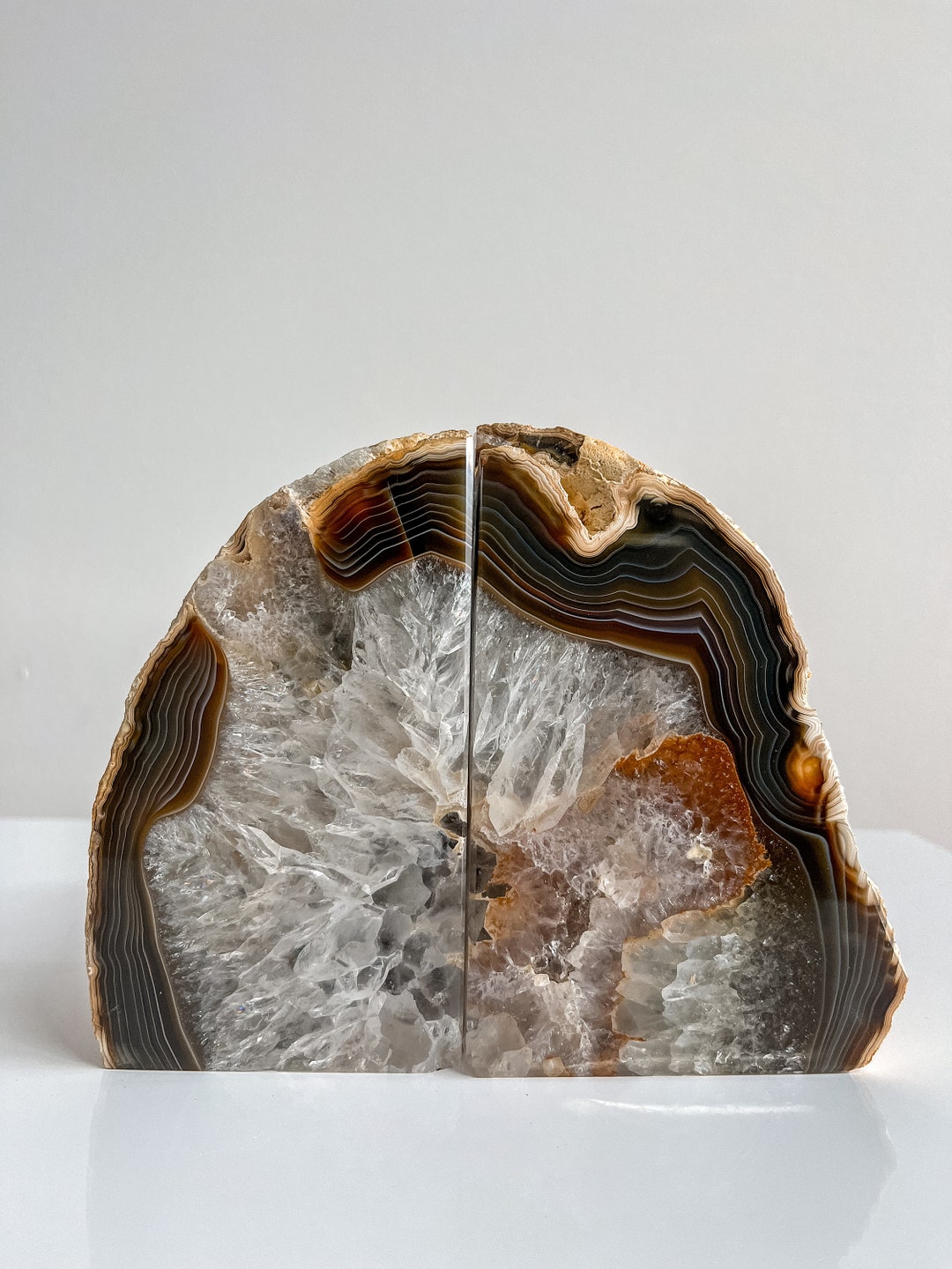 Geode Bookend, Agate Geode, Natural Agate Bookend Pair. Mineral Rock ...