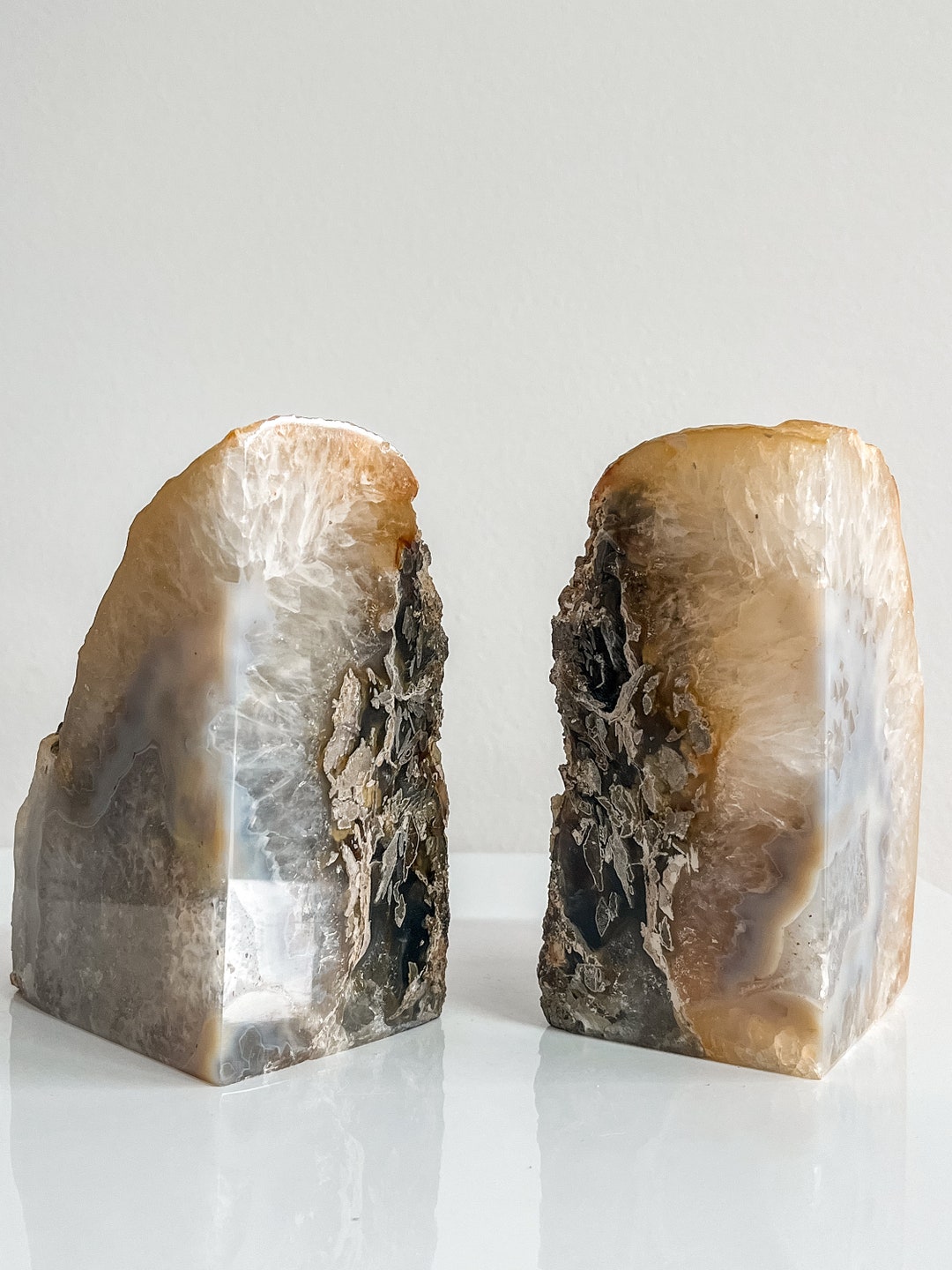 Geode Bookend, Agate Geode, Natural Agate Bookend Pair. Mineral Rock ...