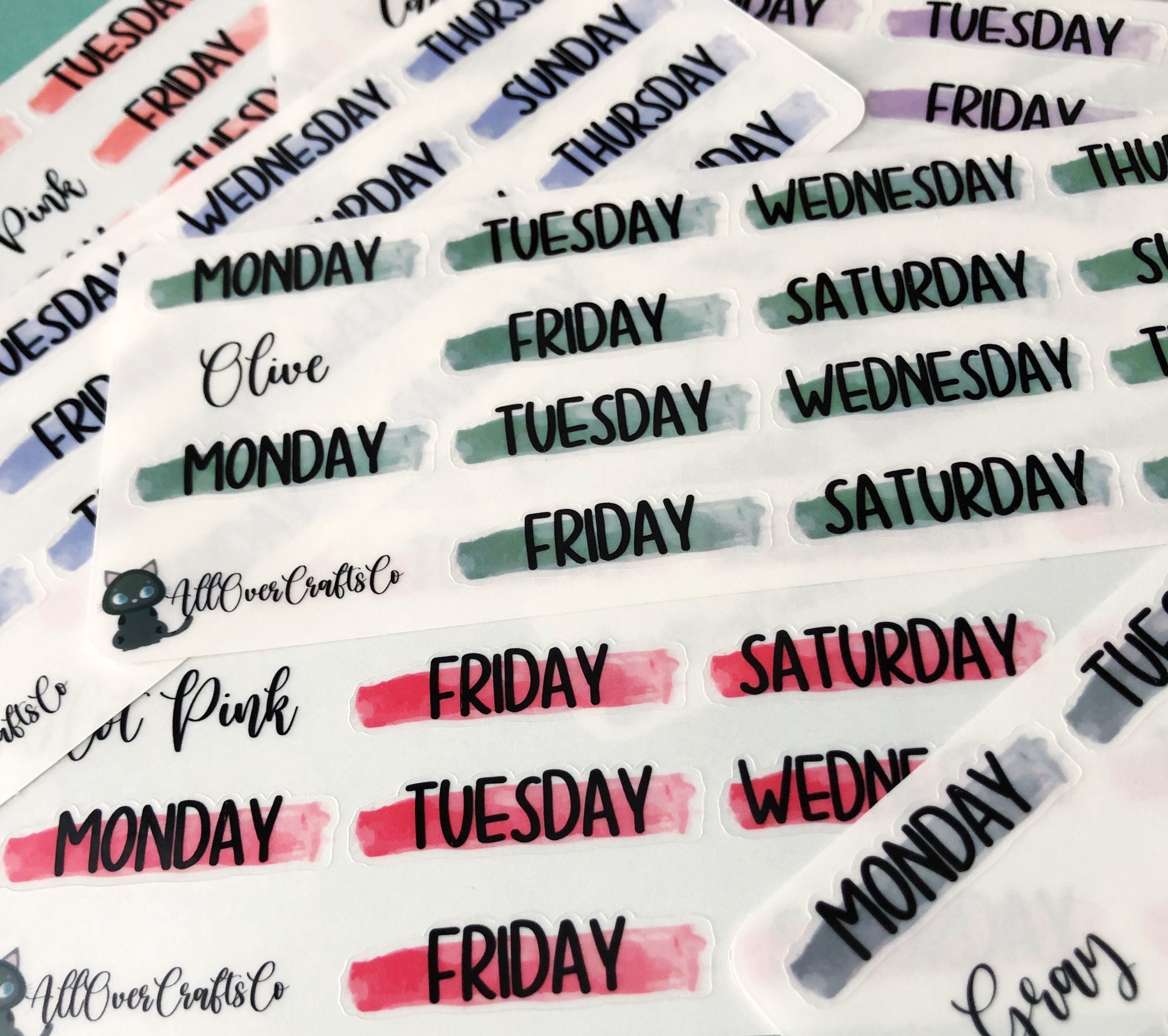 Days of the Week Watercolor Planner Stickers Clear and | Etsy