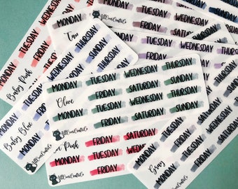 Watercolor Days of the Week Planner Stickers, Highlighting Transparent ...