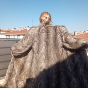 1985 Handmade Gray Mink Fur Coat: Vintage Herringbone Design - Etsy