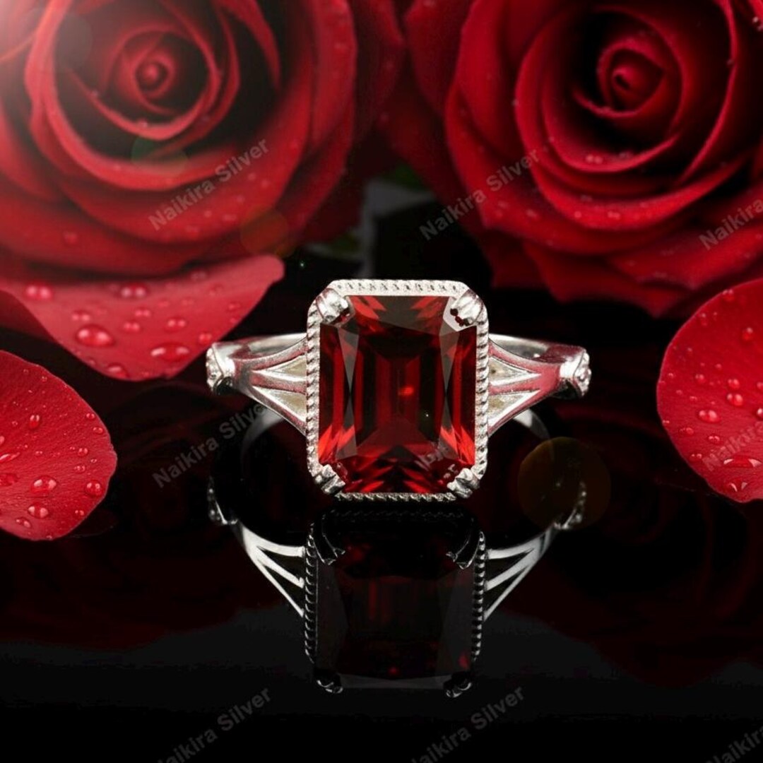 Emerald Cut Garnet Statement Ring: Vintage Sterling Silver, January ...