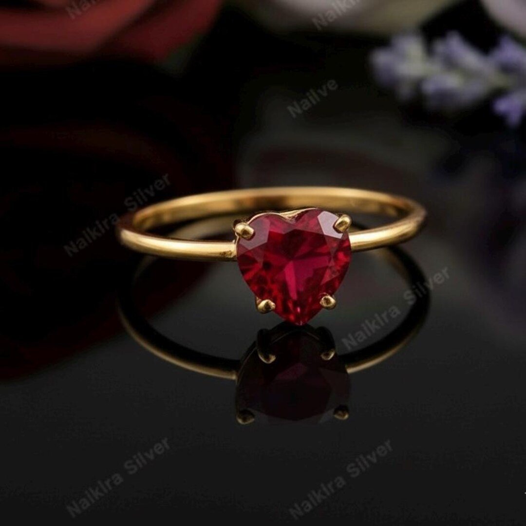 Heart Ruby Ring: Sterling Silver Gold Plated Romantic Handmade Promise ...