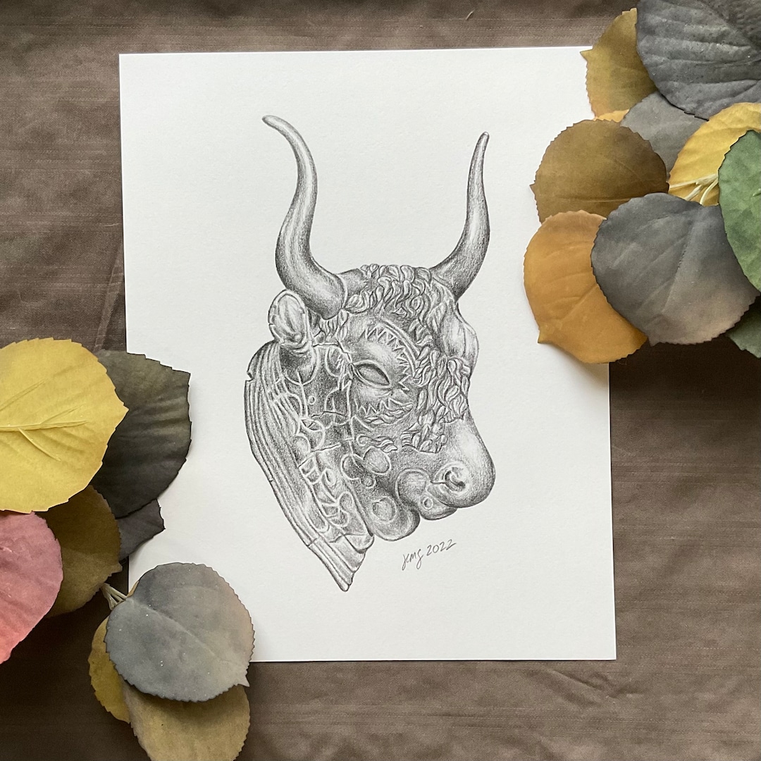 Minoan Bull Art Print - Inspired by the Ancient Bull Rhyton From Zakros ...