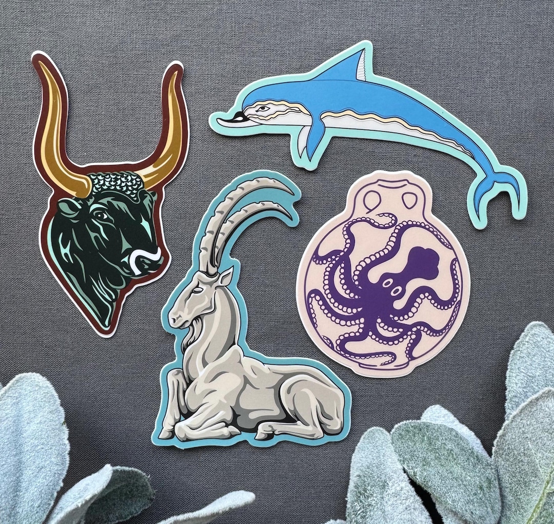 Minoan Vinyl Sticker Set - Bull Rhyton, Dolphin, Goat, & Octopus ...