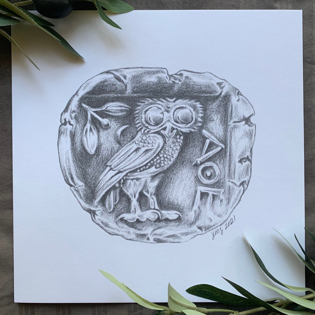 Athena Owl Art Print Ancient Greek Coin Giclee Art Print - Etsy