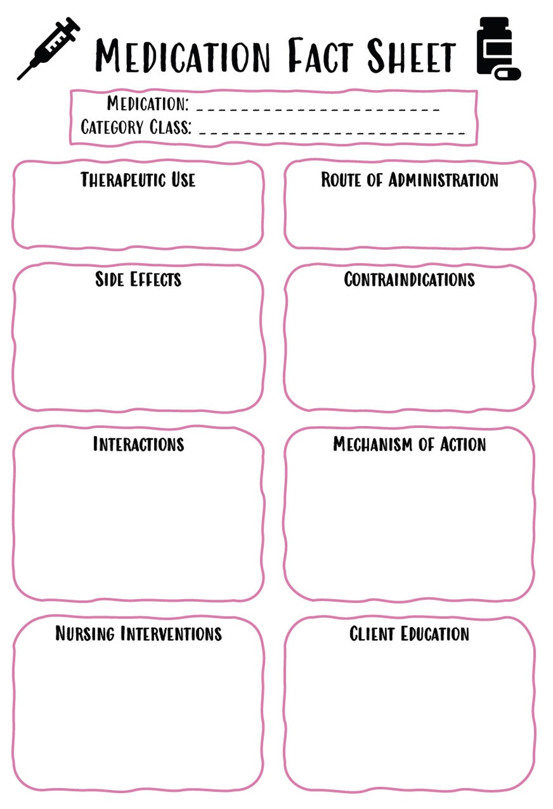 Pharmacology Medication Revision Template for Nursing Medical Pharmacy ...