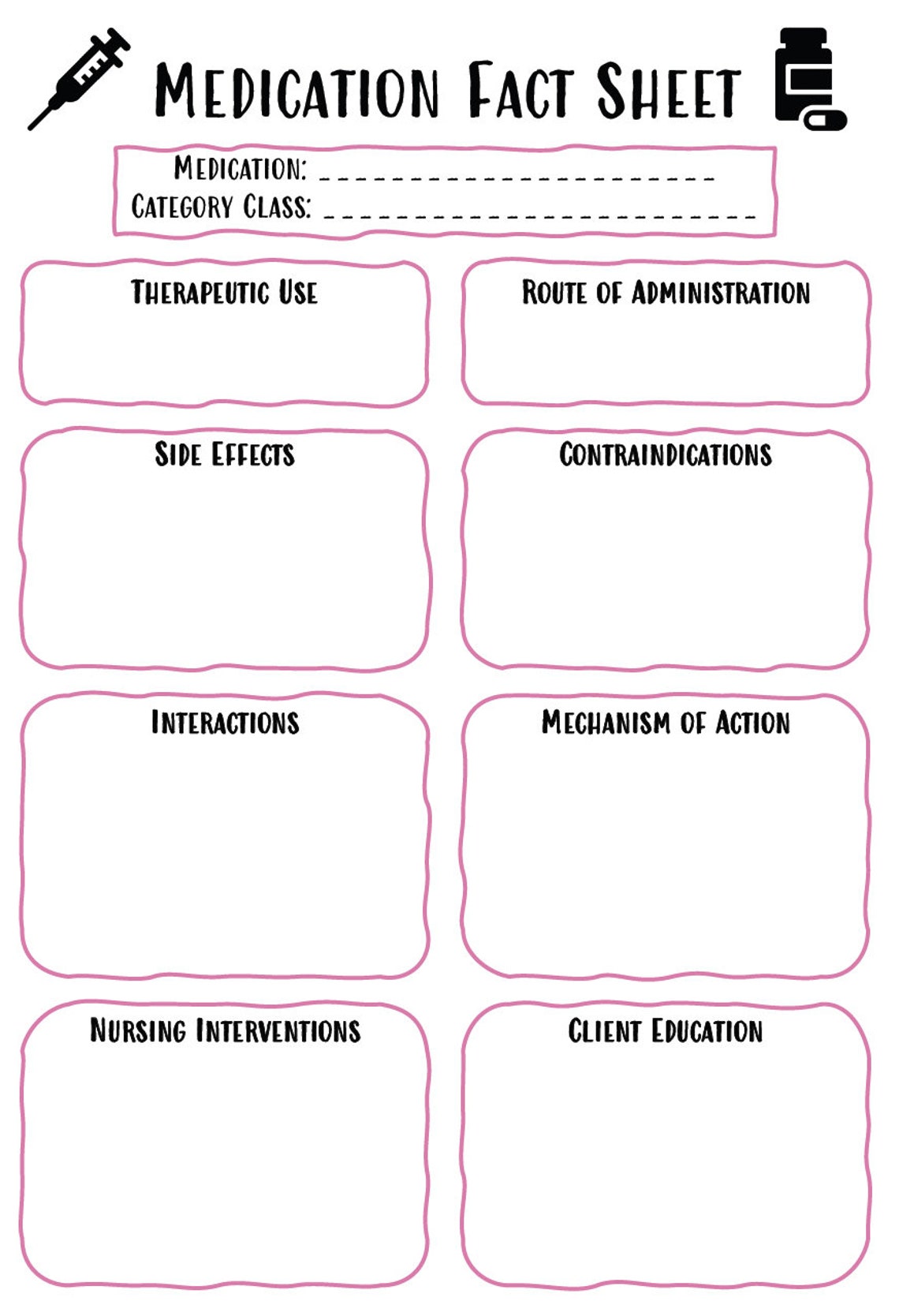 Pharmacology Medication Revision Template for Nursing Medical Pharmacy ...