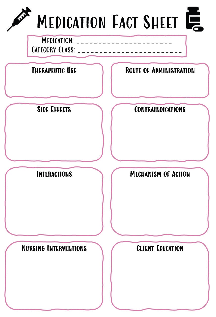 Pharmacology Medication Revision Template for Nursing Medical Pharmacy ...