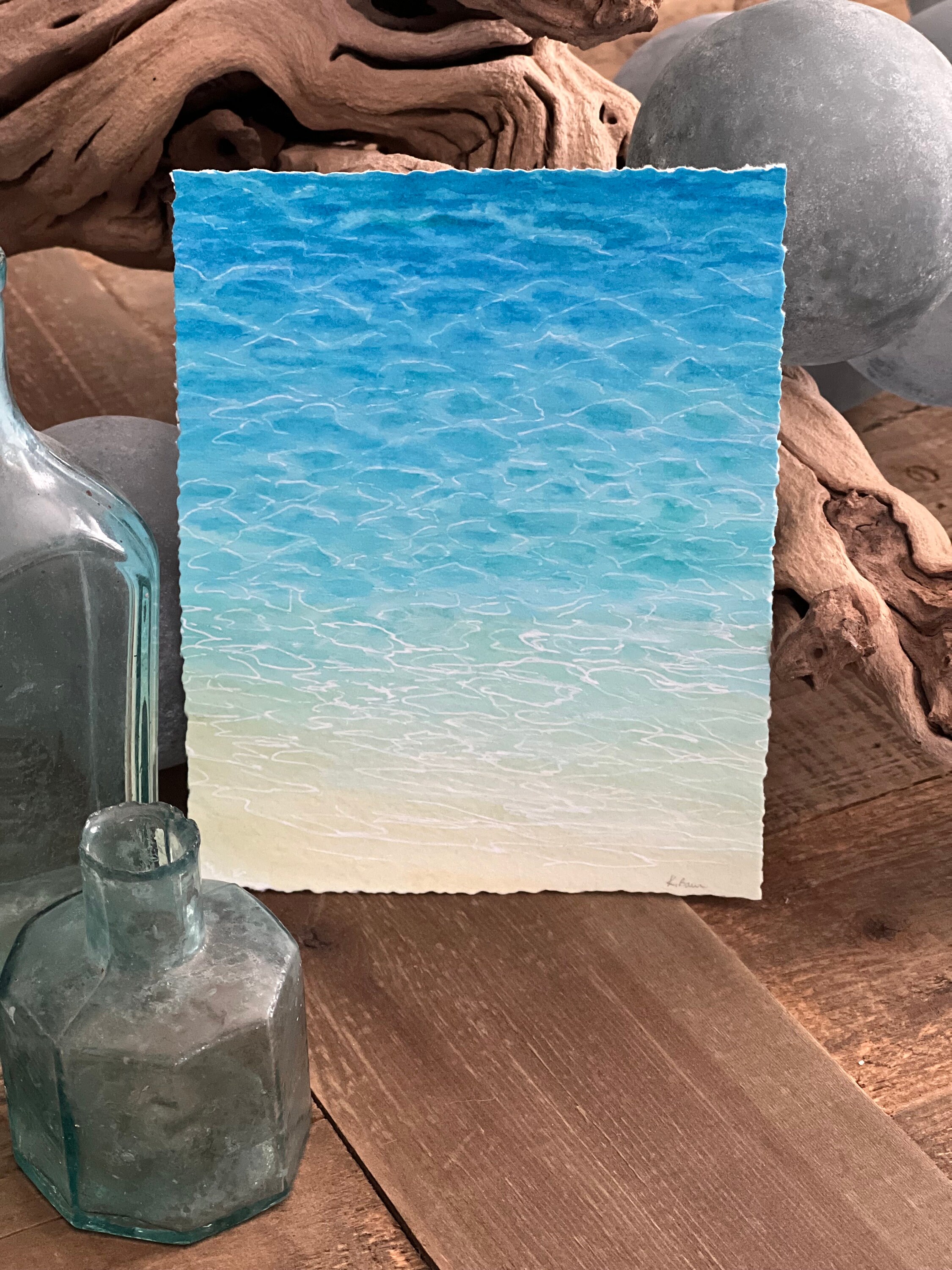 Original Art Watercolor Light Ripples Pool Seascape Ocean Painting ...