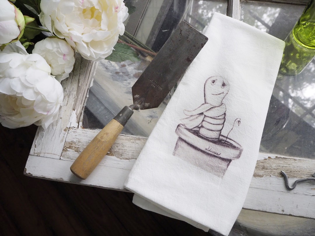 Shivers the Worm Flour Sack Towel Tea Towel Original Art Funny Cute ...