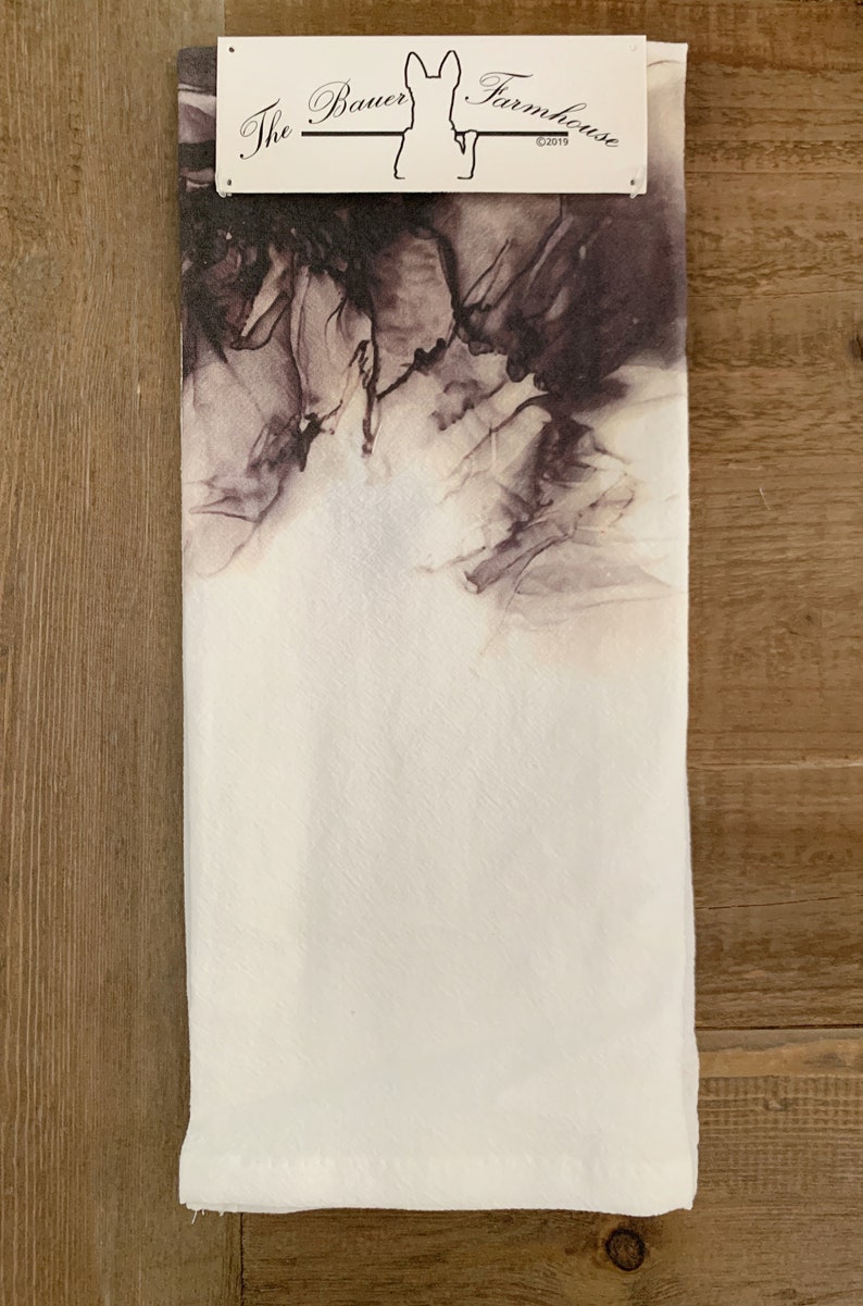 Abstract Flour Sack Towel/tea Towel Black Alcohol Ink Original Art ...
