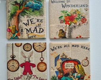 Alice in Wonderland 16 Ceramic Tiles Set 4.25 Inches Black White Dodo ...