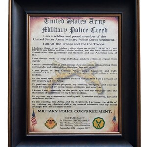 BETTER U.S. Army Military Police Creed Aged Parchment PERSONALIZED and ...