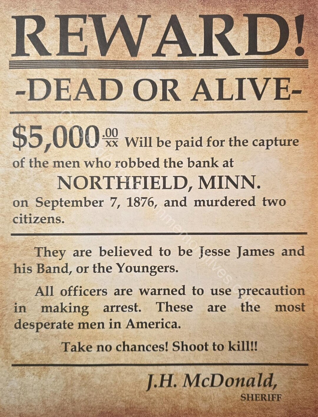Wanted Poster: Jesse James Northfield MN Raid (modern Reprint) - Etsy