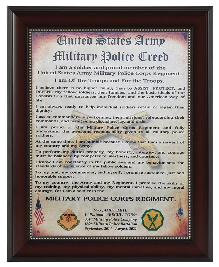 BETTER U.S. Army Military Police MP Creed Aged Parchment - Etsy