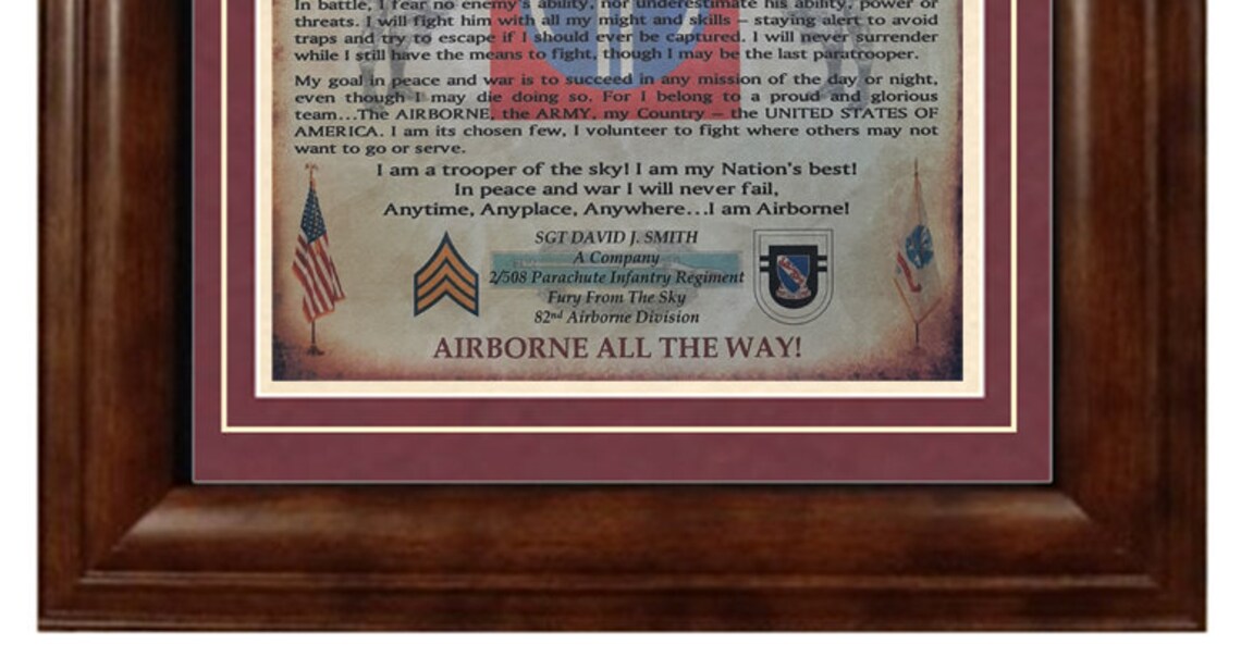 BEST U.S. Army Airborne Creed: 82nd Airborne Division Framed & Matted ...