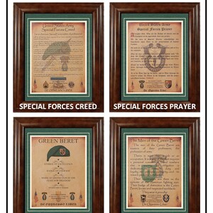 BEST U.S. Army Special Forces Creed Green Beret Aged Parchment Framed ...