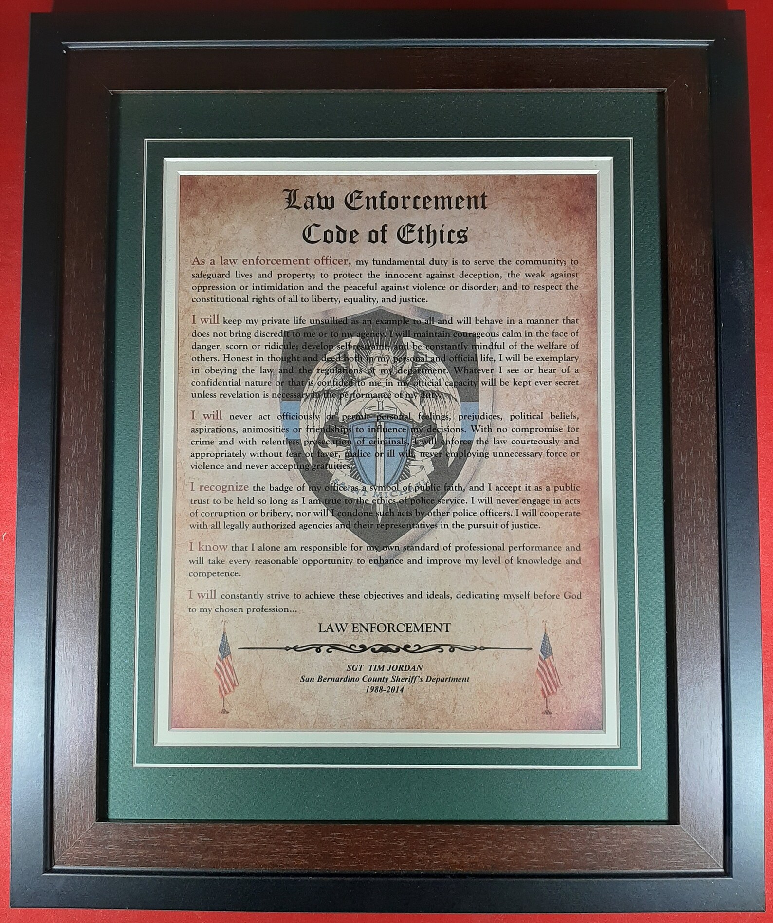 BEST Law Enforcement Code of Ethics Aged Parchment Framed | Etsy