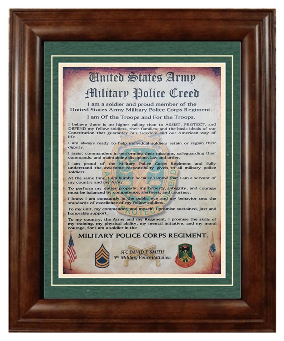 BEST U.S. Army MP Military Police Creed Aged Parchment Matted ...