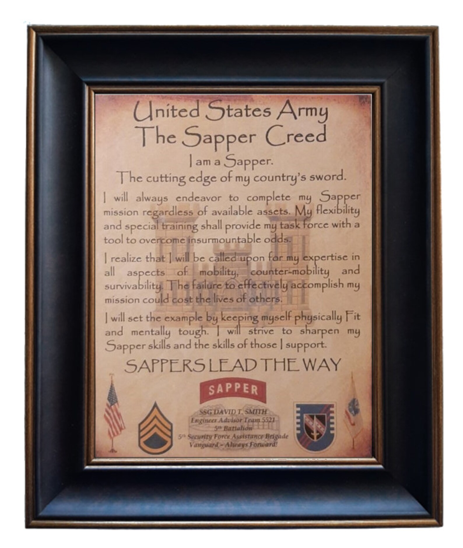 BETTER U.S. Army Sapper Creed Aged Parchment PERSONALIZED (with Coin ...